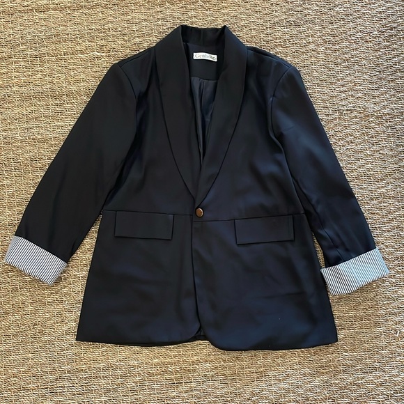 Jackets & Coats | Black Oversized Blazer With Pinstriped Cuffs | Poshmark